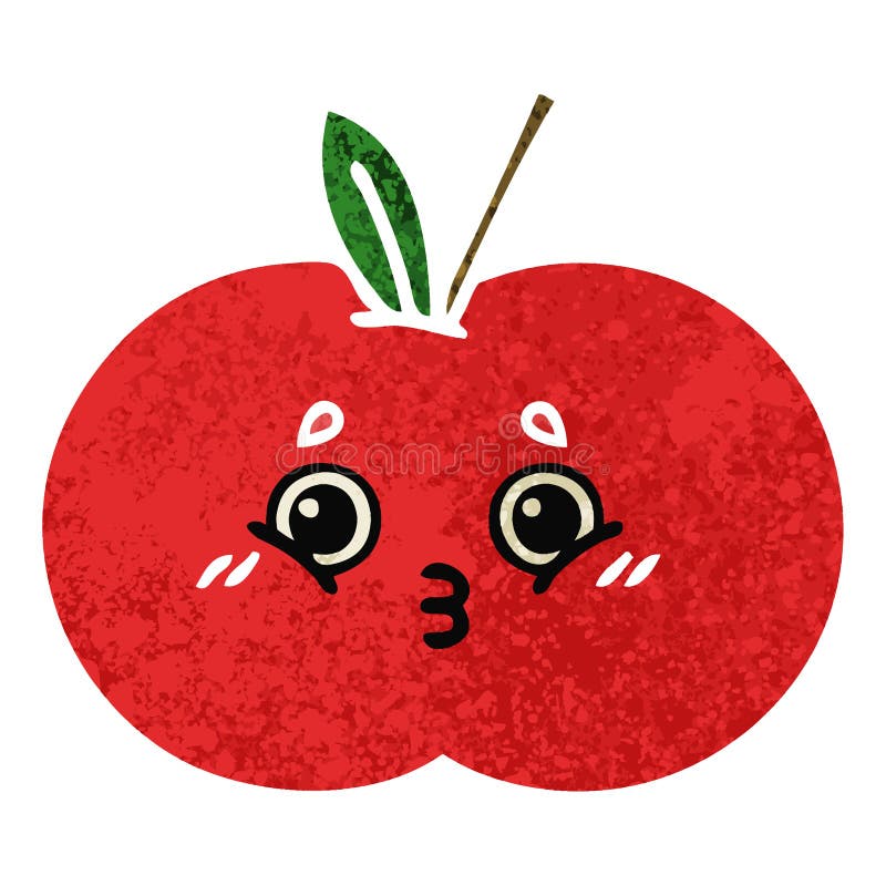 A Creative Retro Illustration Style Cartoon Red Apple Stock Vector ...