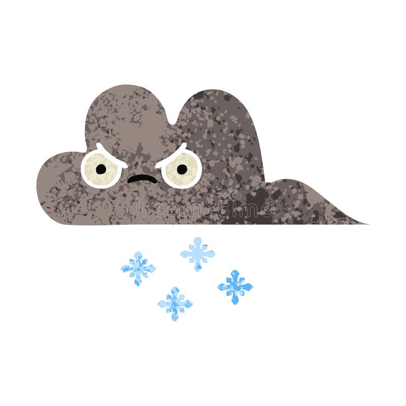 A Creative Retro Illustration Style Cartoon Storm Snow Cloud Stock ...