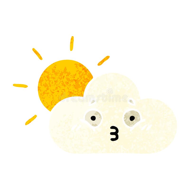 A Creative Retro Illustration Style Cartoon Sunshine and Cloud Stock ...