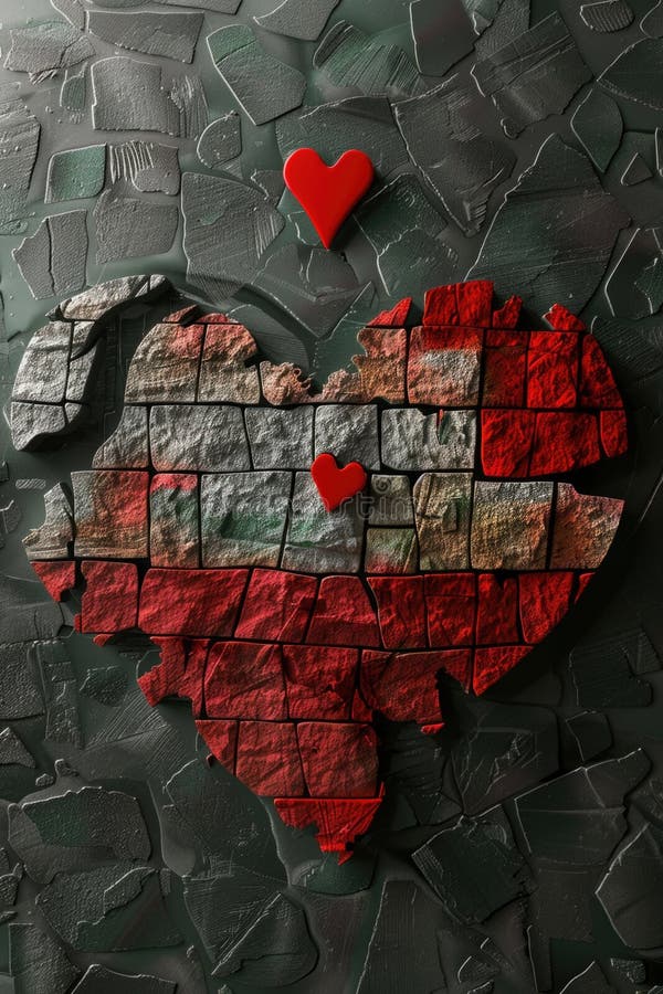 A Creative Reuse of Broken Wall Fragments Forming a Heart Shape Stock ...