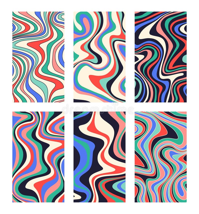 Creative Ripple Vertical Backgrounds Set in Hippie Style. Wavy ...