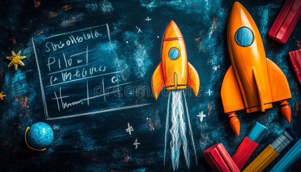 Creative Rocket Launch Activity on a Chalkboard Stock Image - Image of ...