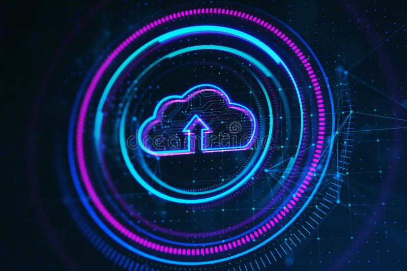 Creative Round Cloud Computing Hologram on Dark Background. Server ...