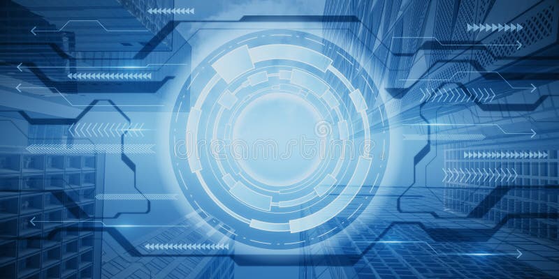 Creative Round Hi-tech Pattern on Blurry City Background. Double ...
