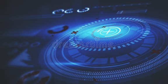 Creative Round Interface with Red Cross on Dark Backdrop. Hud, Future ...