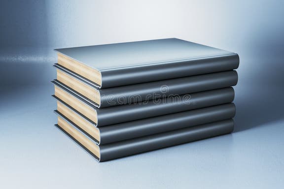 Creative Row of Stacked Silver Books on Gray Backdrop. Library ...