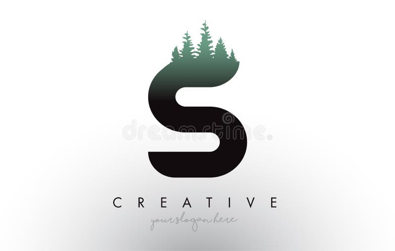Creative S Letter Logo Idea with Pine Forest Trees. Letter S Design ...