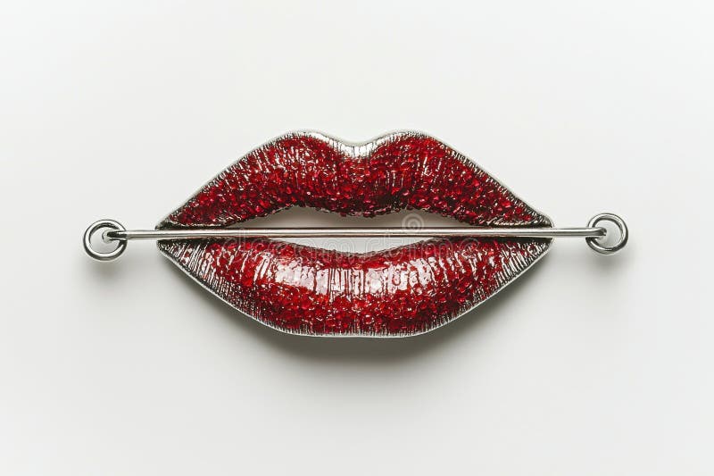 Creative Safety Pin Design with Red Textured Lipstick Lips Art Stock ...