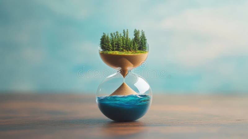 Creative Sand Timer Merges Forest and Ocean, Symbolizing Balance of ...