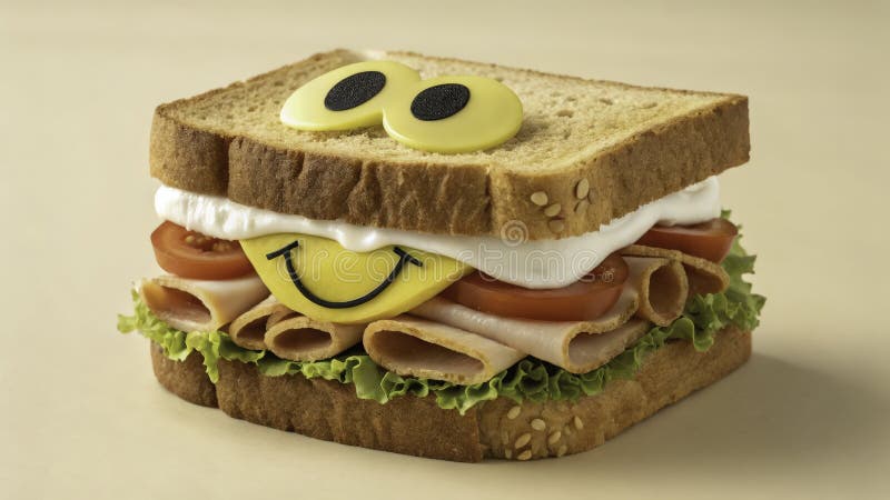 Creative Sandwich Featuring Smiley Face Toppings and Fresh Ingredients ...