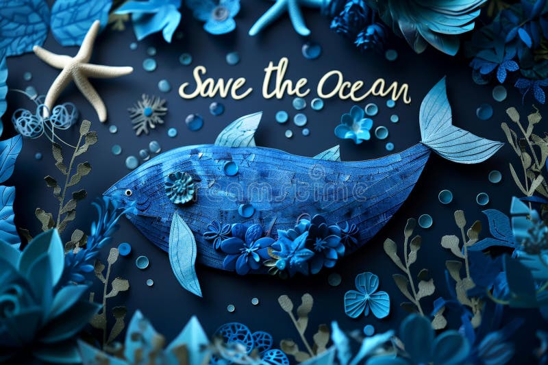 Creative "save the Ocean" Message with Blue Whale Illustration Made of ...