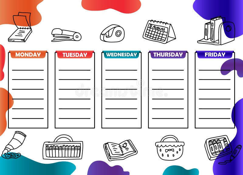 School Timetable with Cute Kid Girl Cartoon Template Design Stock ...