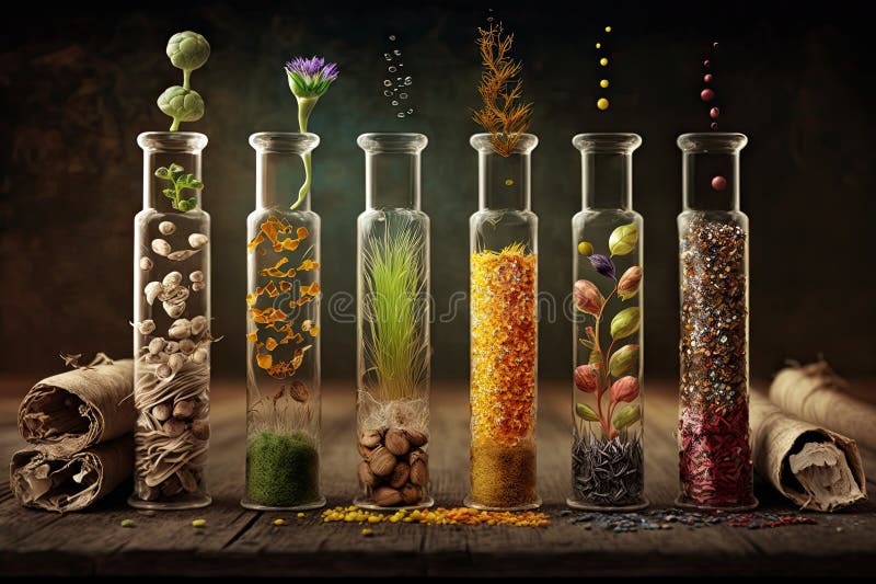 Creative Science Experiment, with Test Tubes Filled with Various Types ...