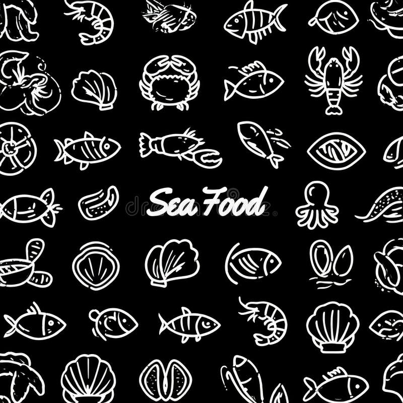 Creative Seafood Illustrations in a Diverse and Vibrant Pattern Design ...