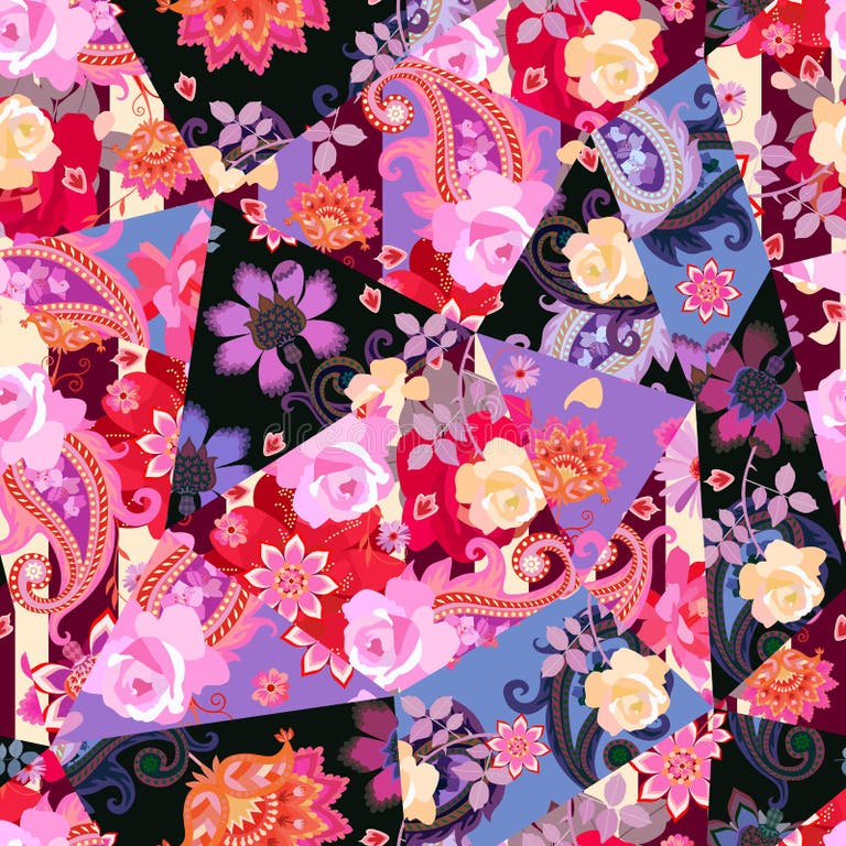 Creative Seamless Patchwork Pattern with Fantasy Flowers. Collage Stock ...