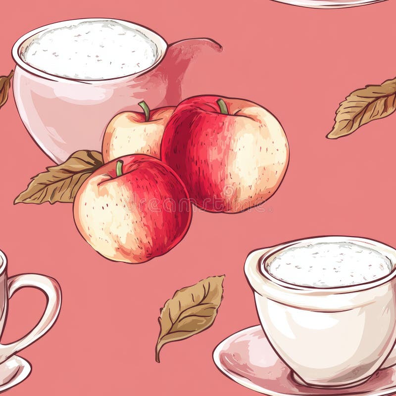Creative Seamless Pattern of Apples and Beverages Stock Illustration ...