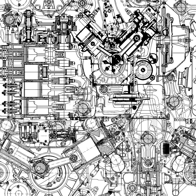 Creative Seamless Pattern Made Up of Drawings Old Motors. Stock Vector ...