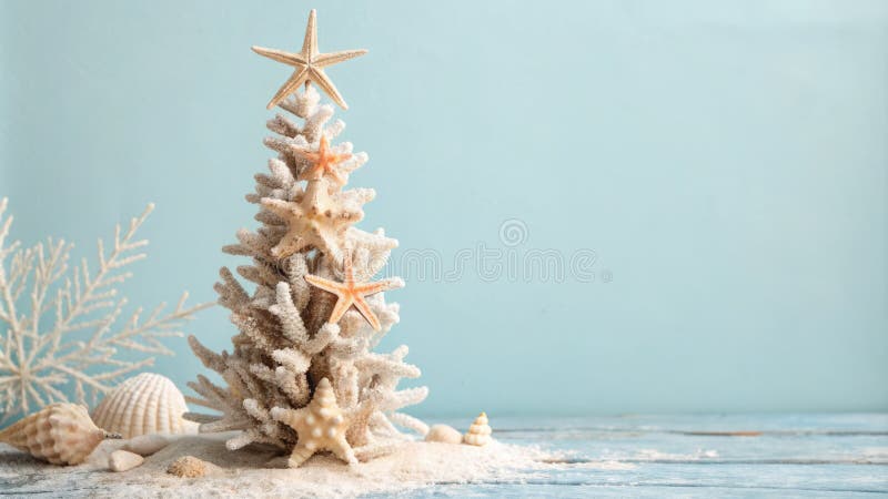 Creative Seashell Christmas Tree Mint Blue Monotone Background ...