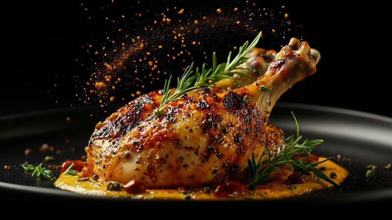 Herb Roasted Chicken with Golden Skin and Aromatic Spices in a Dynamic ...