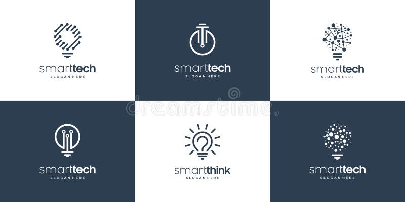 Creative Set Collection Smart Tech Symbol Lamp Bulb Logo Design Vector ...