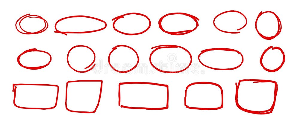 Creative Set of Hand Drawn Red Circles and Squares for Annotation and ...