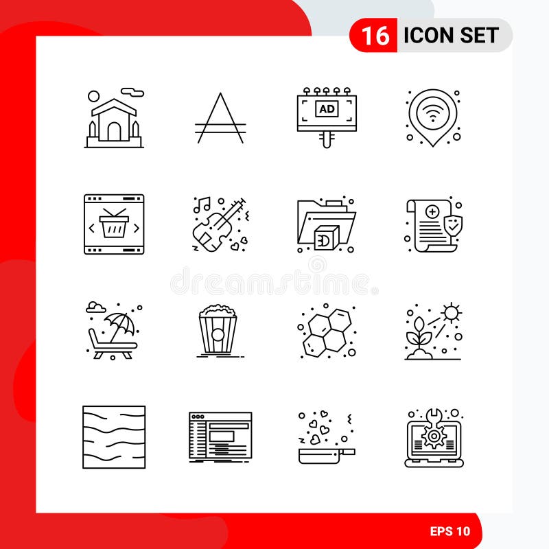 Creative Set of 16 Universal Outline Icons Isolated on White Background ...