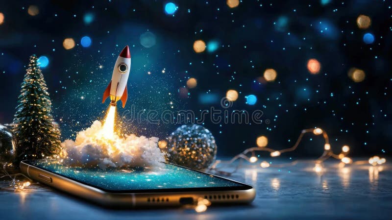 A Creative Setup Showing Display, Rocket Zooming Out a a Smartphone of ...