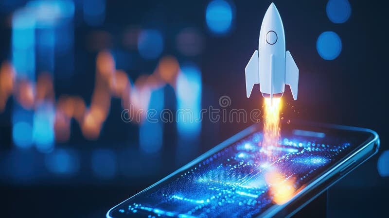 A Creative Setup Showing a Rocket Zooming Out of a Smartphone Display ...