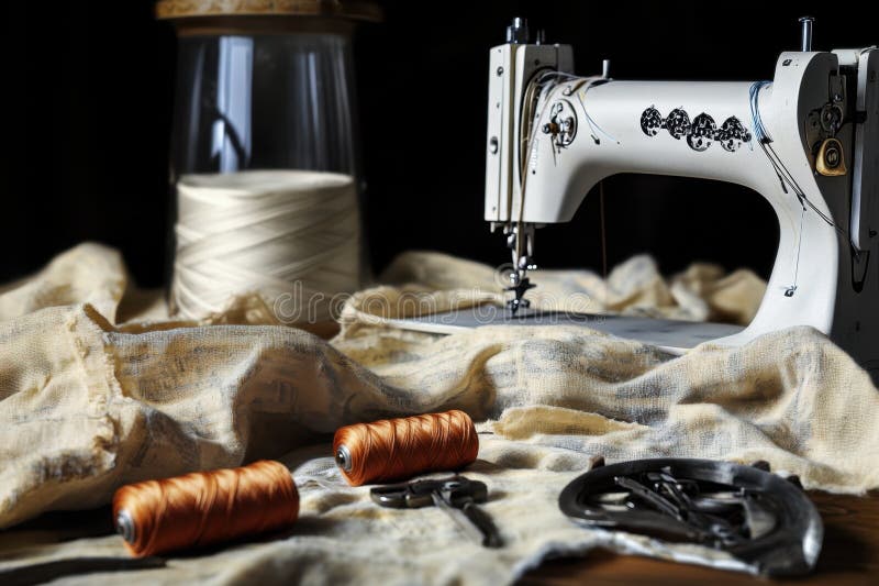 Creative Sewing Setup with Machine, Fabric, and Tools for Textile ...