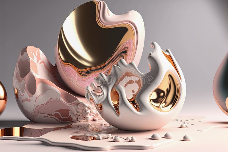 Creative Shape Design in Pink, White and Gold Color, Abstract Form. 3D ...