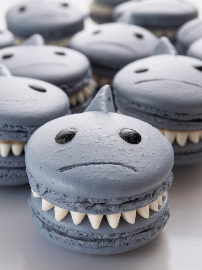 Creative Shark Macarons with Blue Icing and Unique Faces for Ocean ...