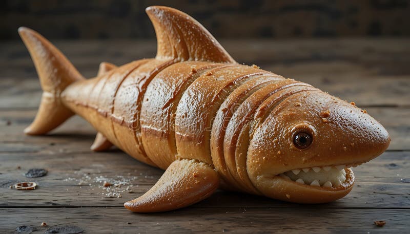 Creative Shark Shaped Bread Loaf on Rustic Wooden Table Stock ...
