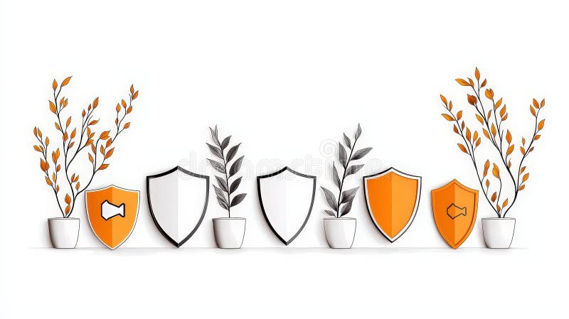 Creative Shield Design with Orange Elements and Plant Decor for Modern ...