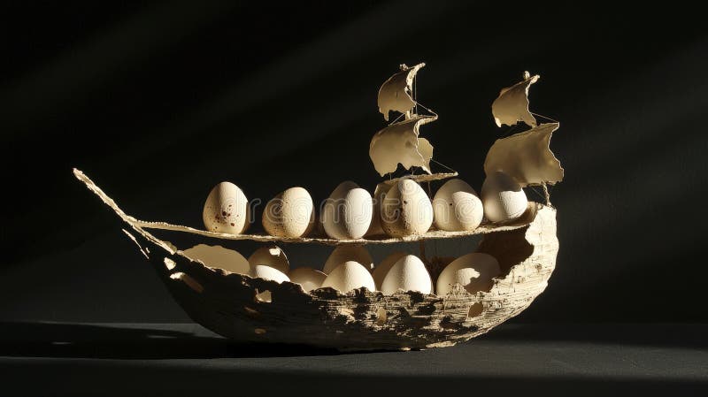 Creative Ship Made from Eggshells Studio Setting Artistic Display ...
