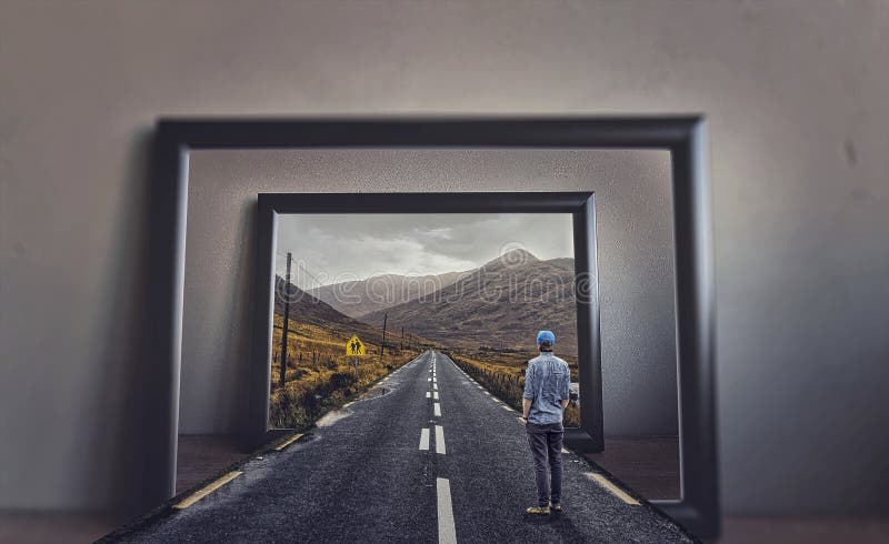 Creative Shot of a Man Standing on Asphalt Road Going through Two ...
