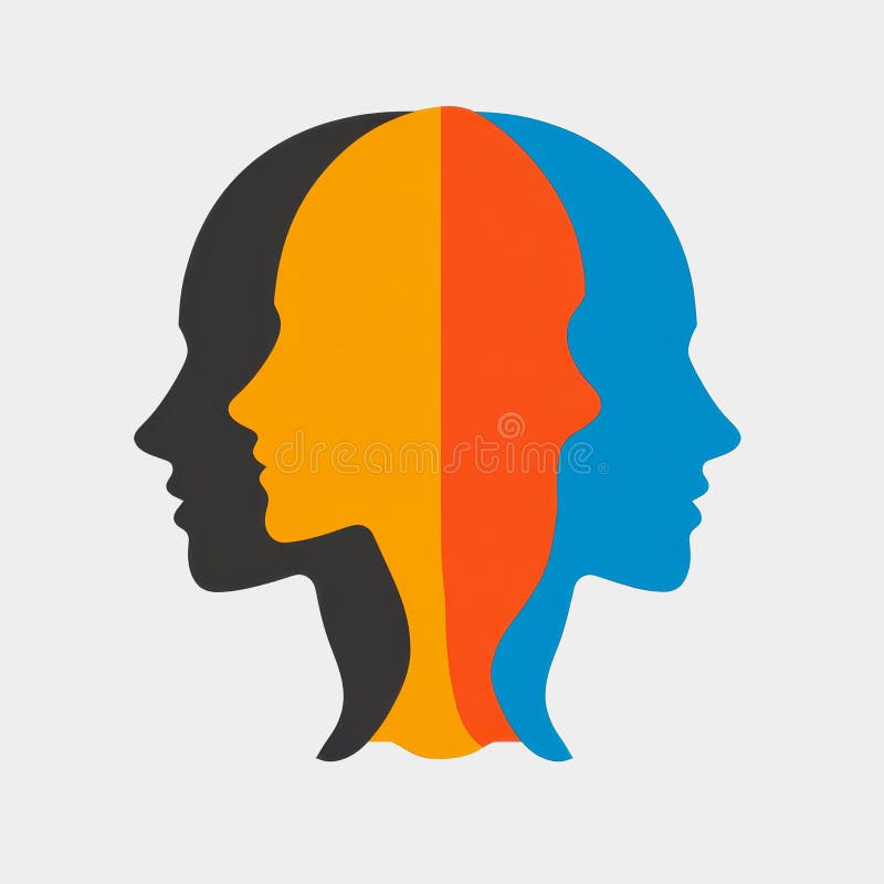 Creative Silhouette Design of Three Interconnected Faces in Vibrant ...