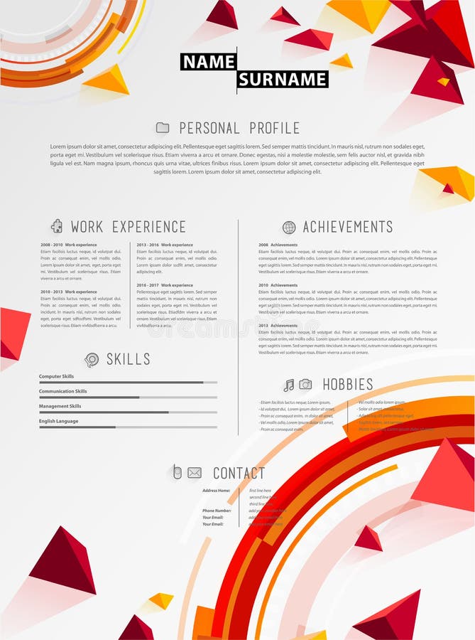 Creative Simple Cv Template with Colorful Triangle Shapes. Stock Vector ...