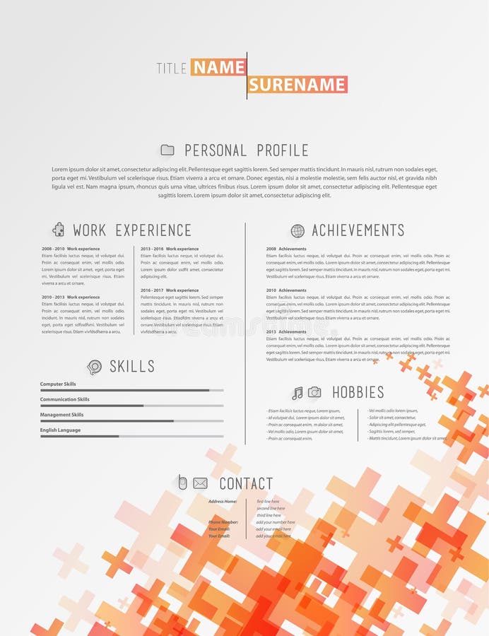 Creative Simple Cv Template with Grey Plus Signs in Footer. Stock ...