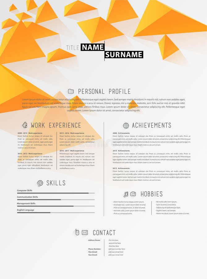 Creative Simple Cv Template with Orange Triangles in Header. Stock ...