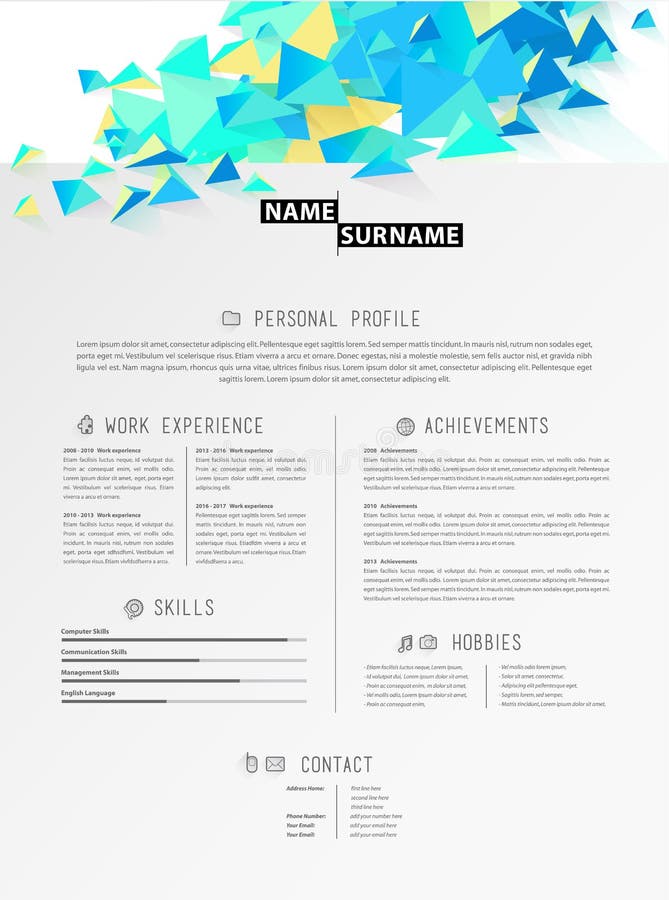 Creative Simple Cv Template with Colorful Triangle Shapes. Stock Vector ...