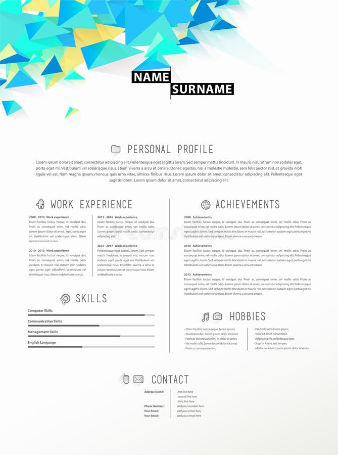 Creative Simple Cv Template with Polygonal Triangle Shapes. Stock ...