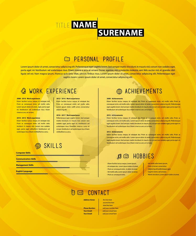 Creative Simple Cv Template on Yellow Background. Stock Vector ...