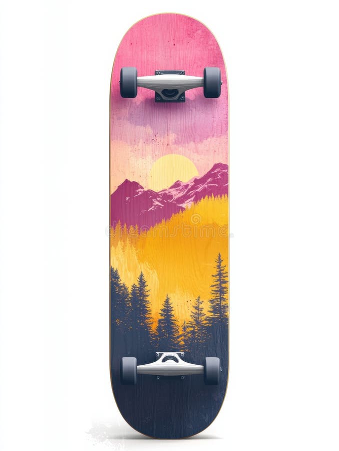 Creative Skateboard with Abstract Pine Forest Print and Mountain ...