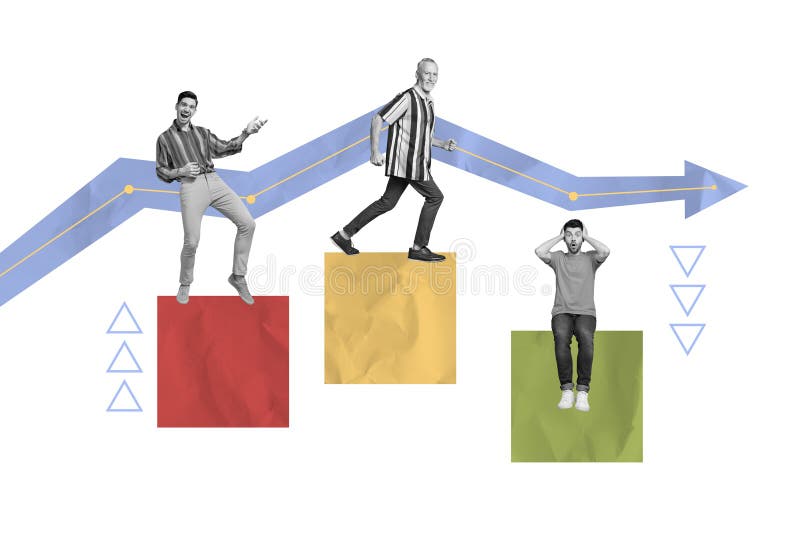 Creative Sketch Art Collage of Astonished Happy Old Young Businessmen ...