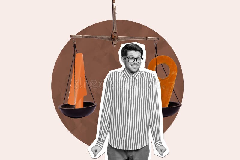 Creative Sketch Collage of Happy Manager Man Stand Scales Geolocation ...