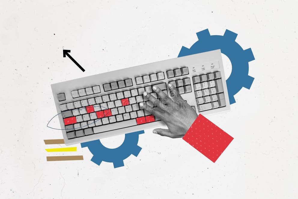 Creative Sketch Collage of it-specialist Hand Fingers Push Keypad ...