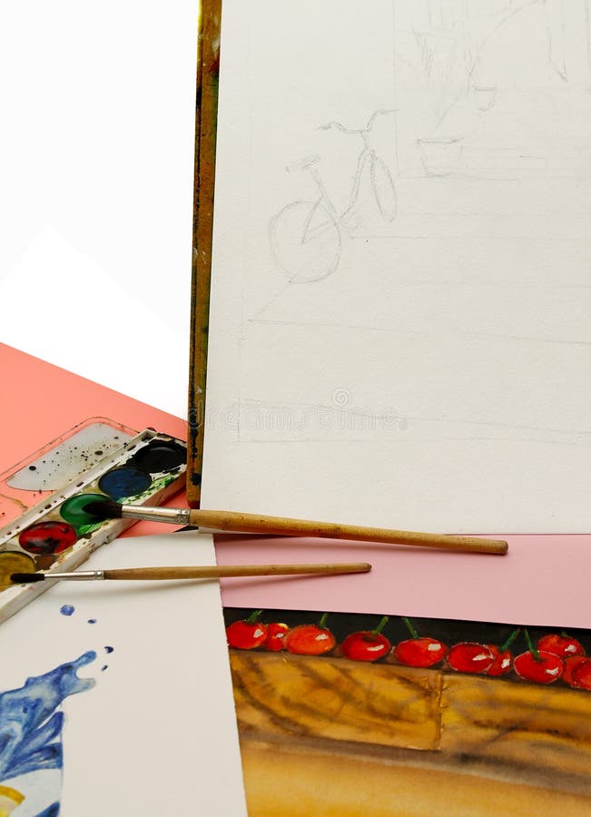 Creative Sketch Drawing with Watercolors, the Creative Process Stock ...