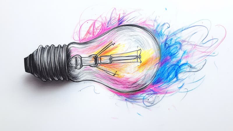 Creative Sketch of a Light Bulb with Colorful Energy Concept Stock ...