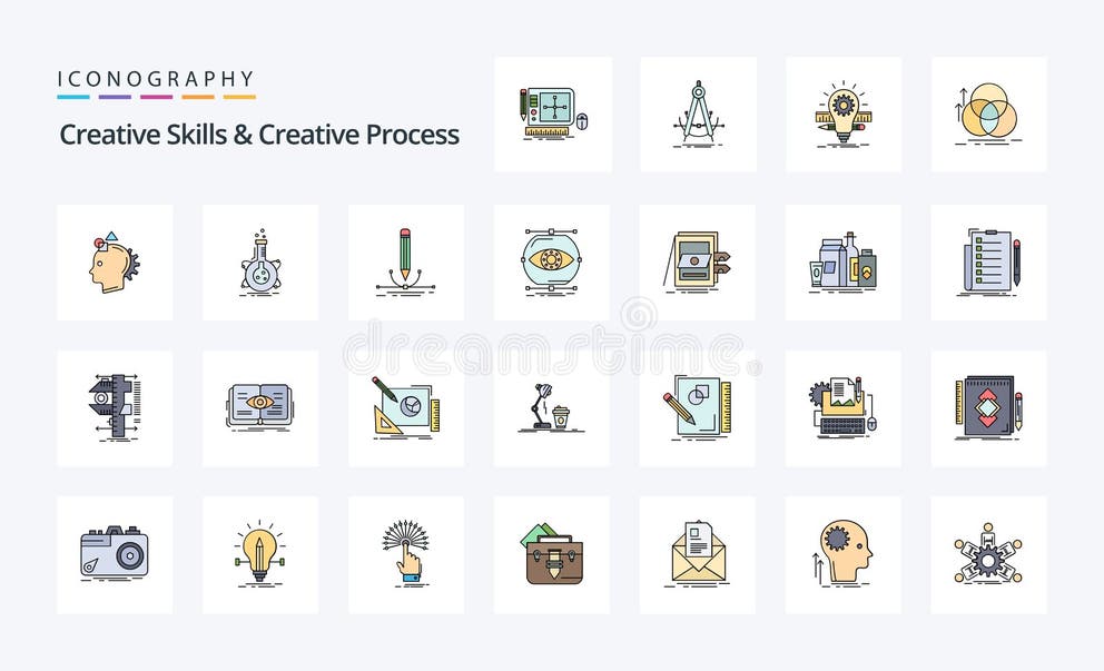 25 Creative Skills and Creative Process Line Filled Style Icon Pack. Vector Iconography ...