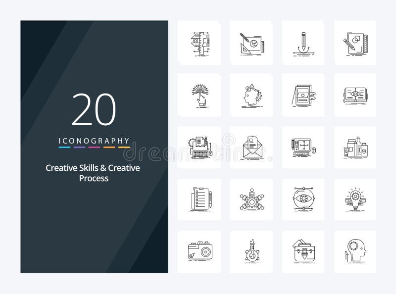 20 Creative Skills and Creative Process Outline Icon for Presentation ...